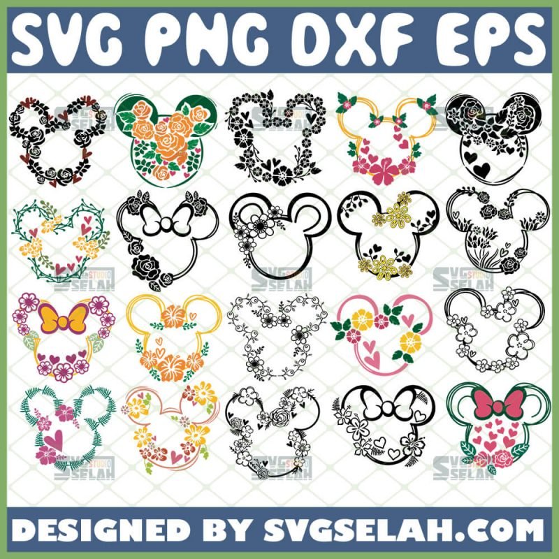 Mickey Flower SVG, Disney Floral SVG, Minnie And Mickey Mouse Wreath ...