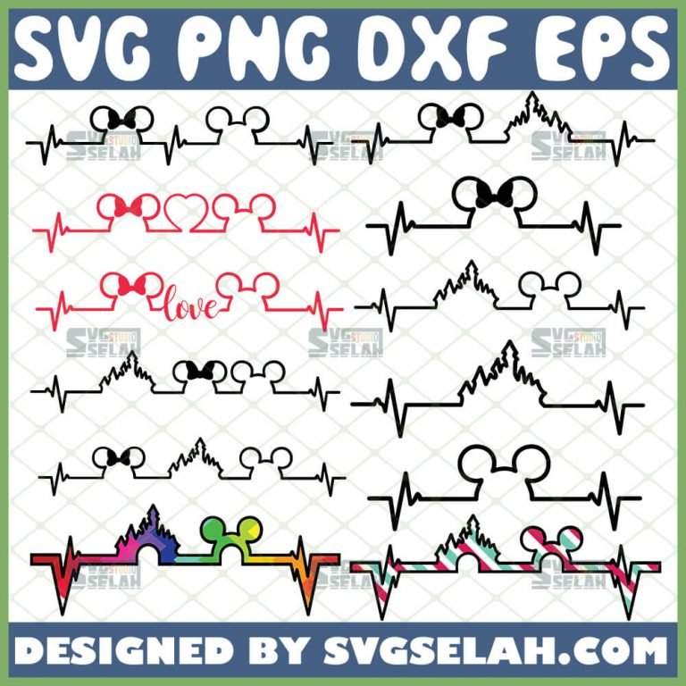 Disney Heartbeat SVG Bundle - Mickey, Minnie, Castle EKG Files