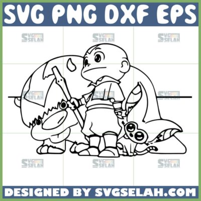 The Last Airbender Avatar Aang And Appa Momo Outline SVG - SVG Selah