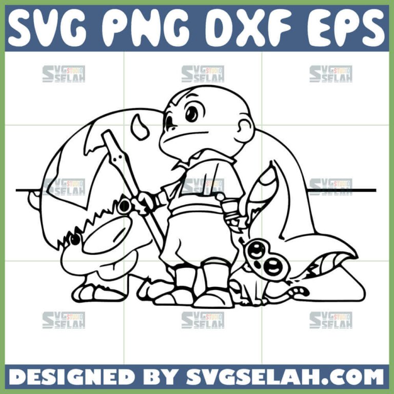 The Last Airbender Avatar Aang And Appa Momo Outline SVG - SVG Selah