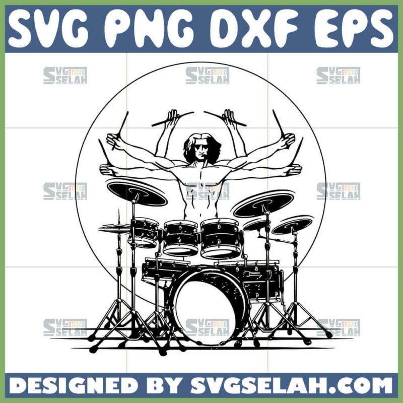 Vitruvian Drummer SVG | Drum Kit PNG | Musician Design